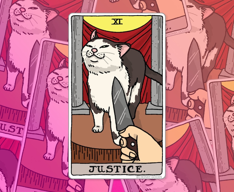 Tarot Cat Justice Knife Cat Meme Sticker Cat Meme Sticker - Etsy