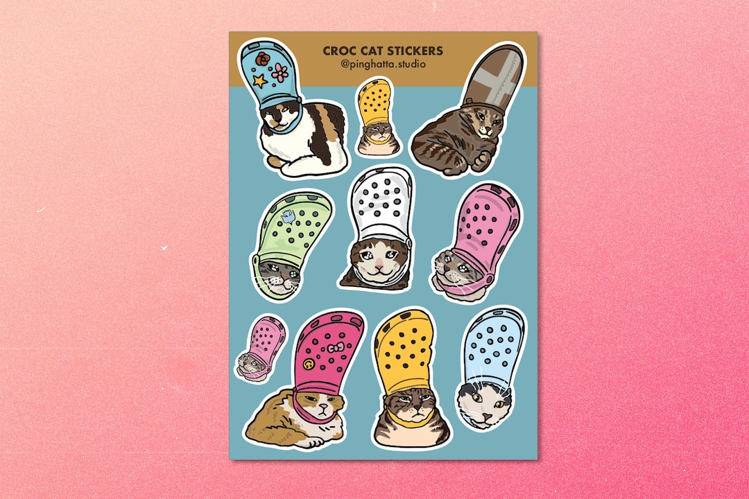Croc Cat Meme Sticker Sheet – Sad Cat Sticker, Pope Cat Meme Sticker ...