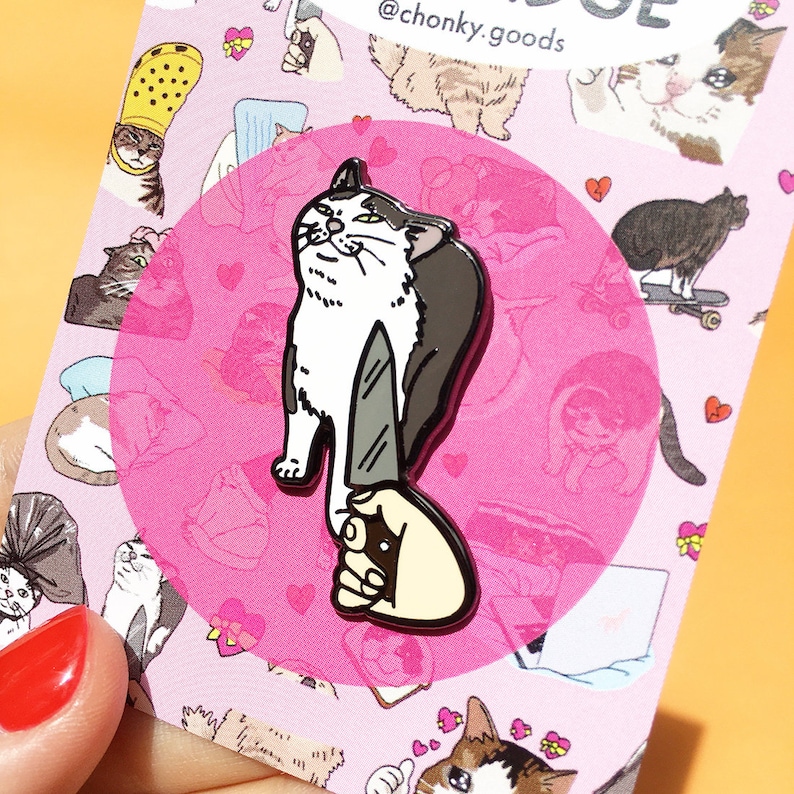 The Original Knife Cat Meme Enamel Pin Cat Meme Pin Smug Etsy