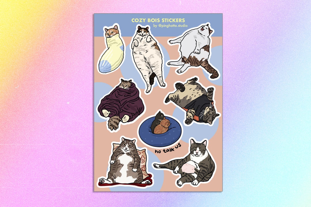 Cozy Boi Chonky Cat Meme Sticker Sheet – Funny Internet Cat Meme, Cozy ...