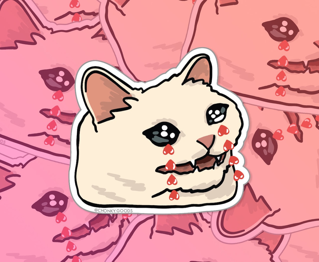 Crying Hearts Cat Meme Die Cut Sticker – Cat Meme Sticker, Cat Water ...