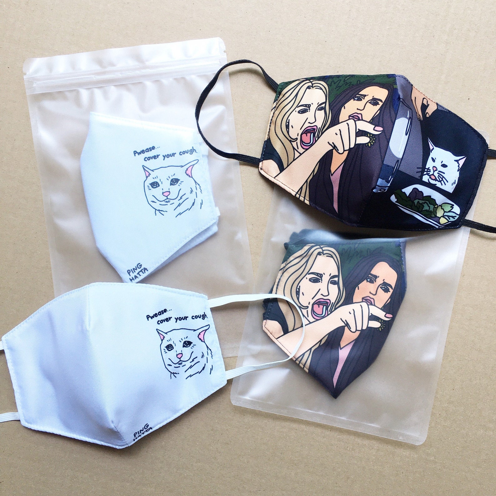 Cat Meme Mask Bundle of 2 Meme Angry Woman Vs Cat Face Mask | Etsy