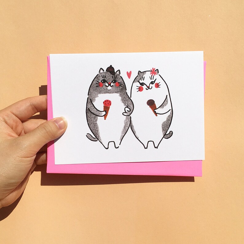 Fat Cat Couple Ice Cream Funny Card Cat Cards Cute Cat - Etsy