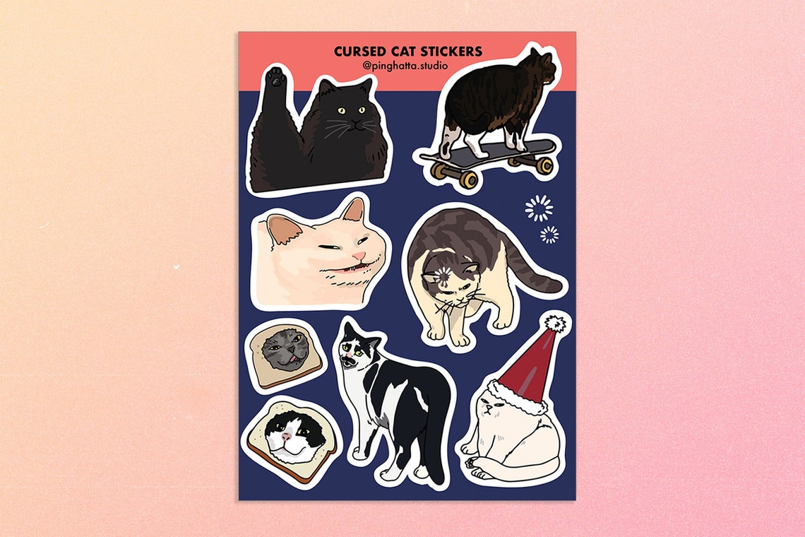 Cursed Cat Meme Sticker Sheet Sad Cat Sticker Funny Meme | Etsy