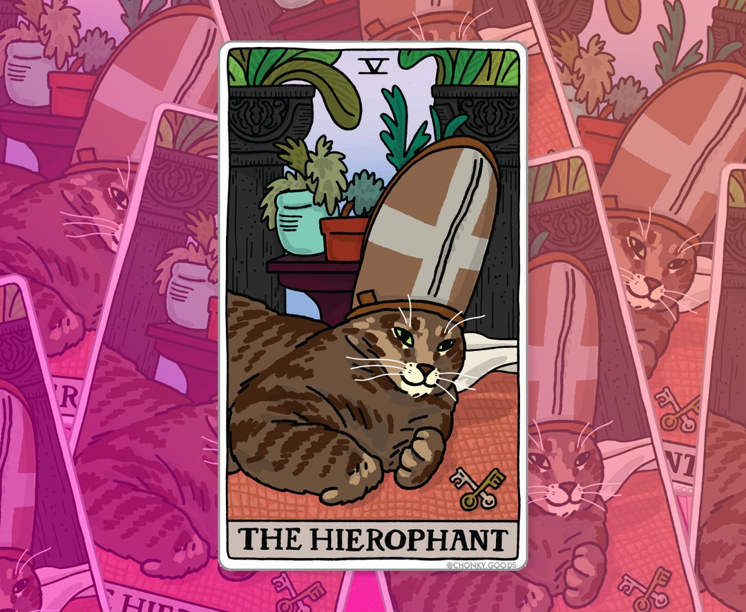Tarot Cat the Hierophant Croc Cat Meme Sticker – Cat Meme Sticker, Sad ...