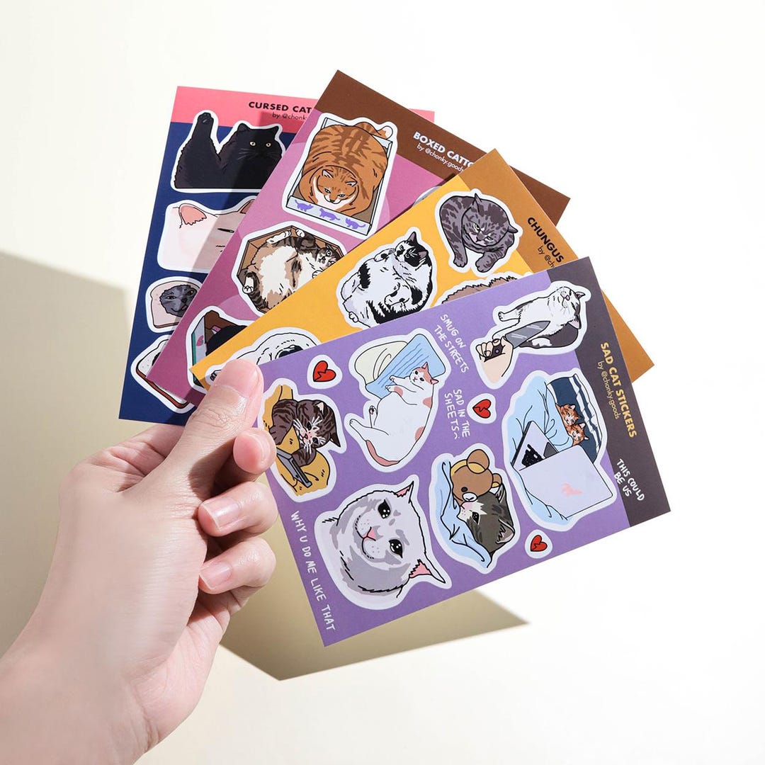 Cat Meme Sticker Sheet (part1/2)– Cute Cat Sticker, Funny Cat Meme ...