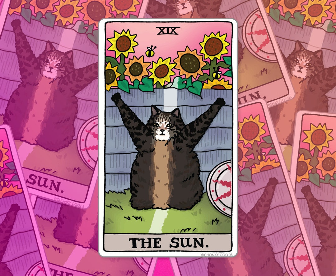 Tarot Cat the Sun Cat Plant Sunflower Meme Sticker – Cat Meme Sticker ...