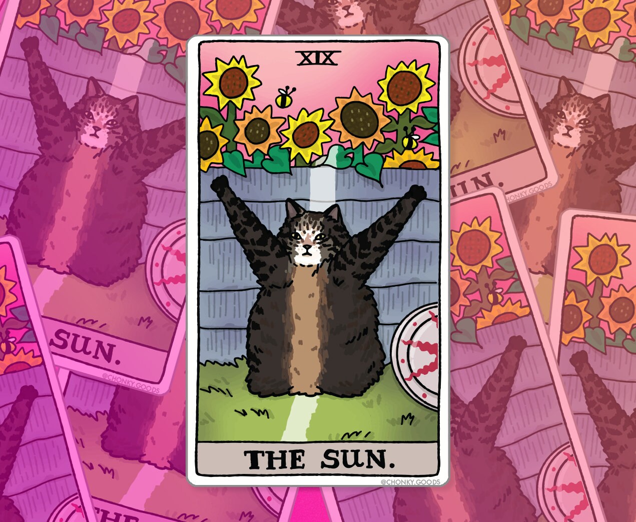Tarot Cat the Sun Cat Plant Sunflower Meme Sticker – Cat Meme Sticker ...
