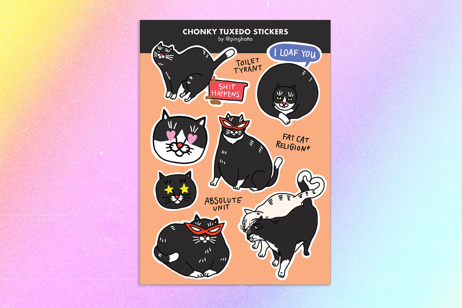 Fat Tuxedo Cat Sticker Sheet – Funny Internet Cat Meme Sticker, Cursed ...