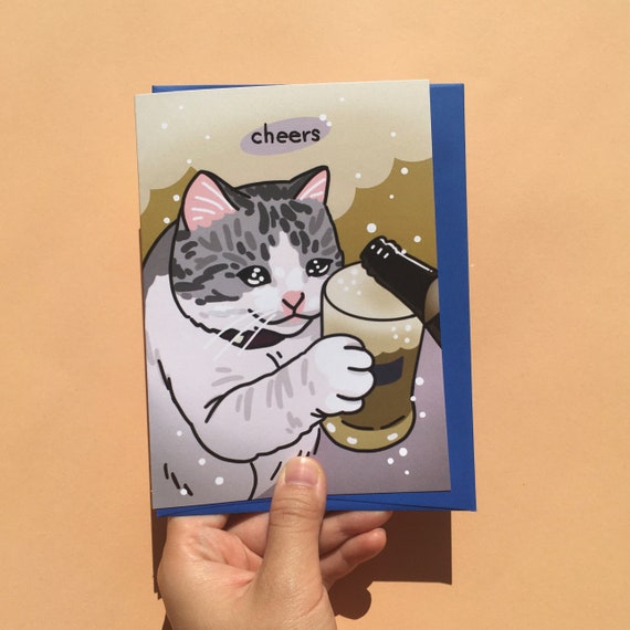 Cheers Beer Cat Meme Card Party Cat Meme Meme Birthday - Etsy New Zealand
