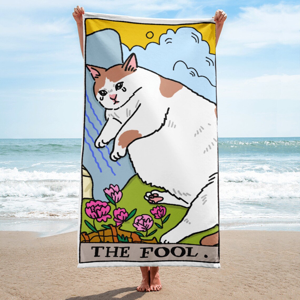 Sad Cat Meme the Fool Tarot Cat Beach Towel Cute Cat Beach - Etsy