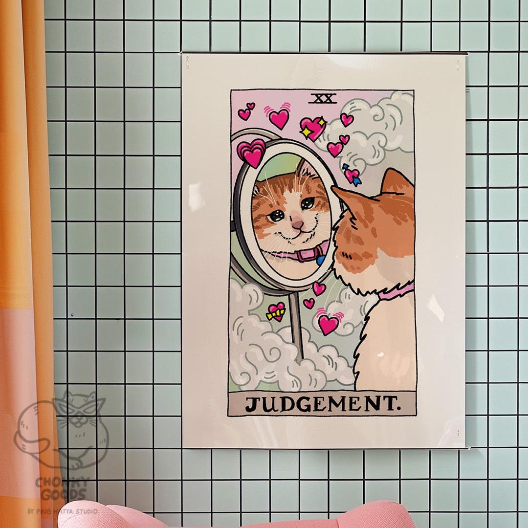 Judgement Sad Cat Meme Tarot Art Print Poster, Crying Cat Tarot Hearts ...