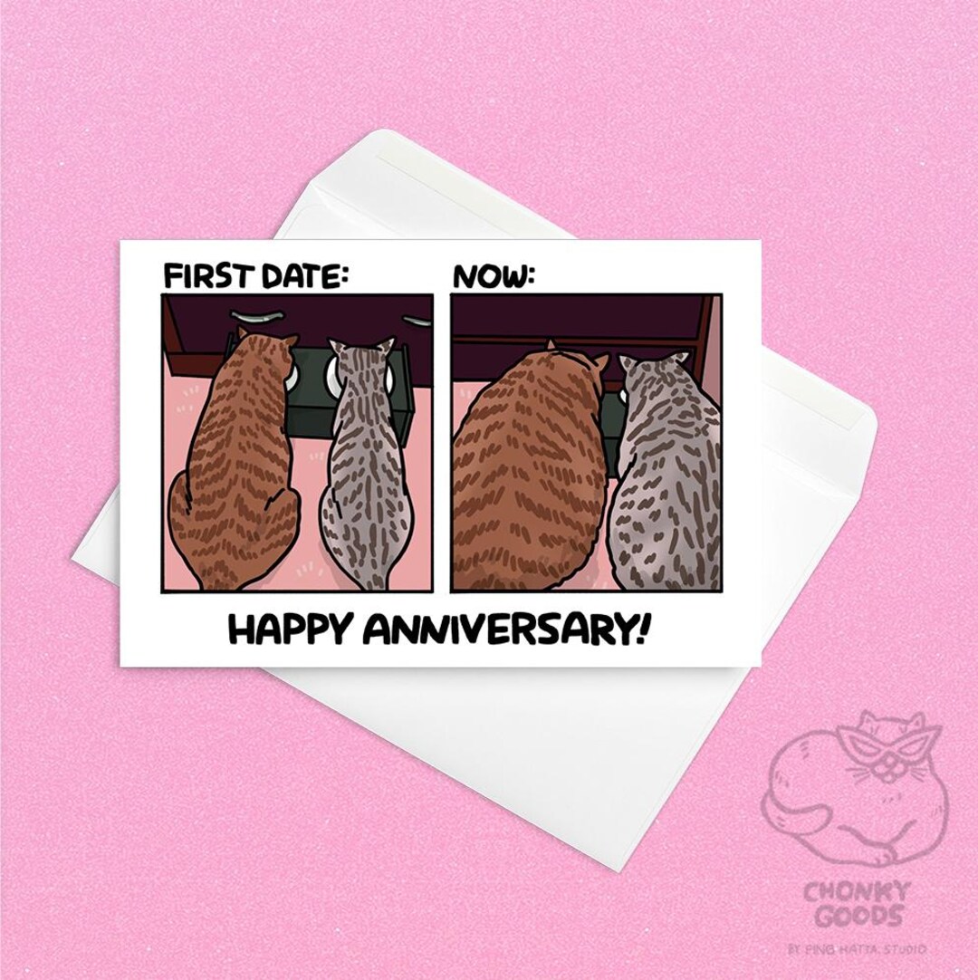 First Date VS Now Funny Anniversary Cat Meme Card - Fat Cat Together ...