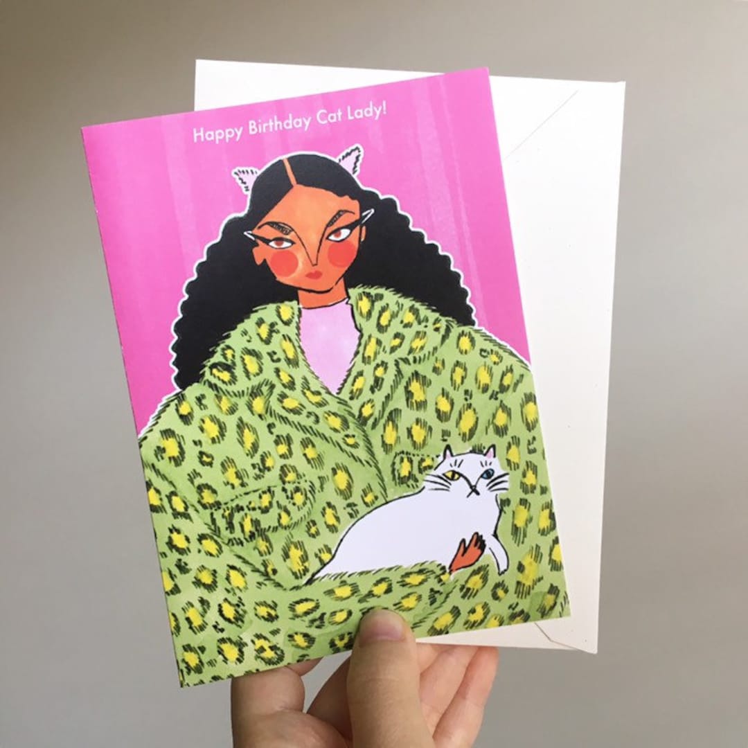 Happy Birthday Cat Lady Funny Cat, Fashion Theme Card, Happy Birthday ...