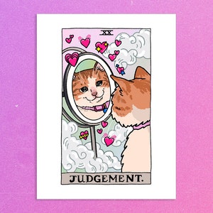 Judgement Sad Cat Meme Tarot Art Print Poster, Crying Cat Tarot Hearts ...
