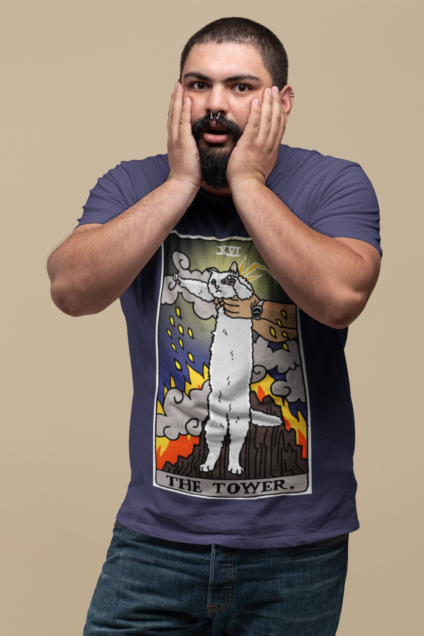 The Original Cat Meme the Tower Tarot Shirt, Tower Long Cat Meme ...
