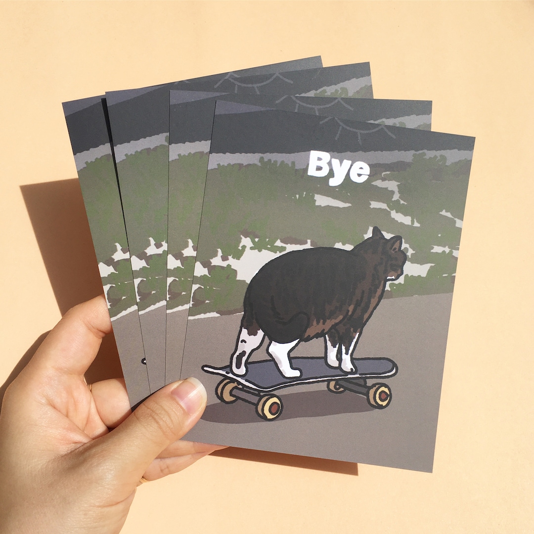 Bye Skateboard Cat Adios Meme Postcard Set of 4 Miss You Cat Postcard ...