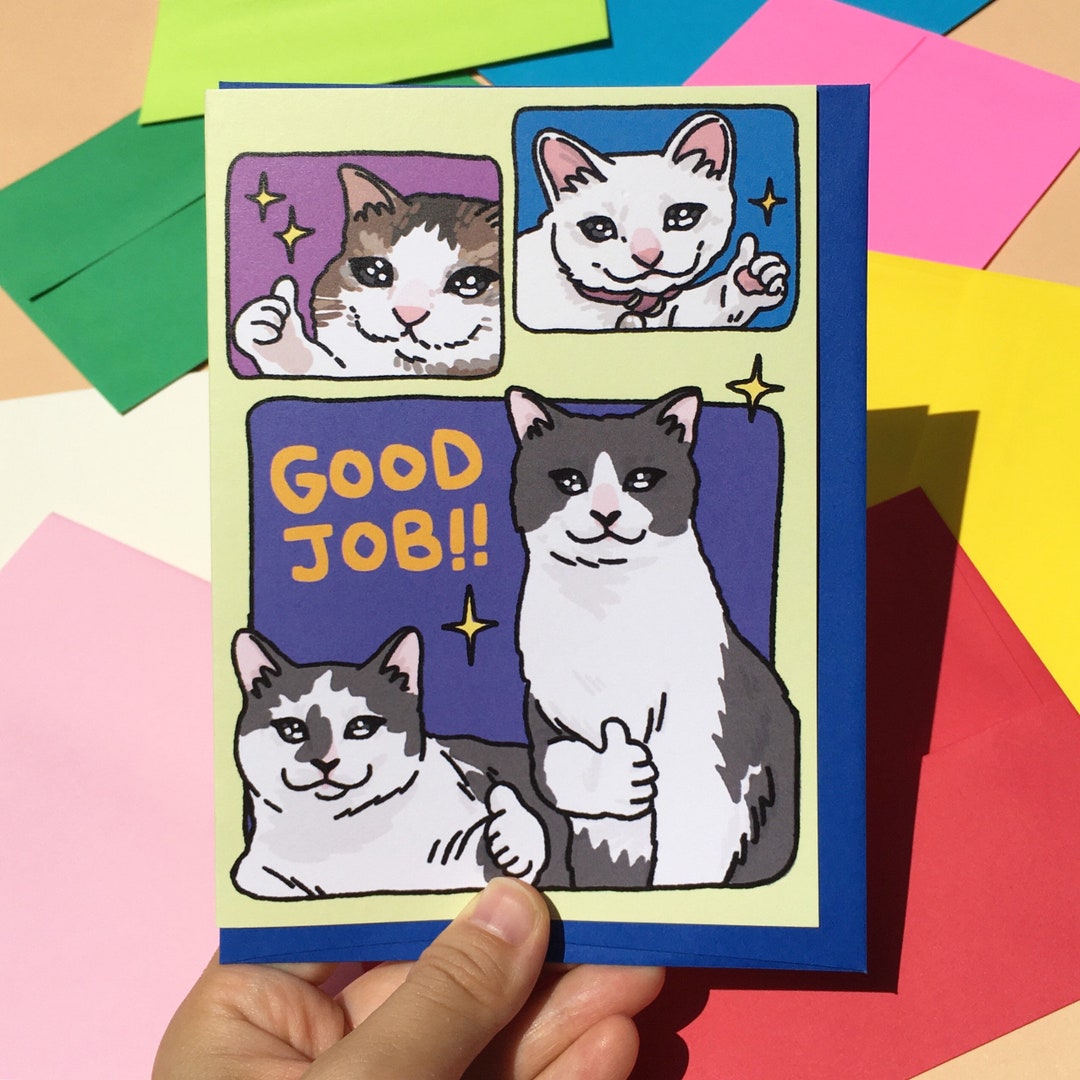 Good Job Sad Cat Thumbs up Meme Card -funny Cat Meme Good Job Card, Cat ...