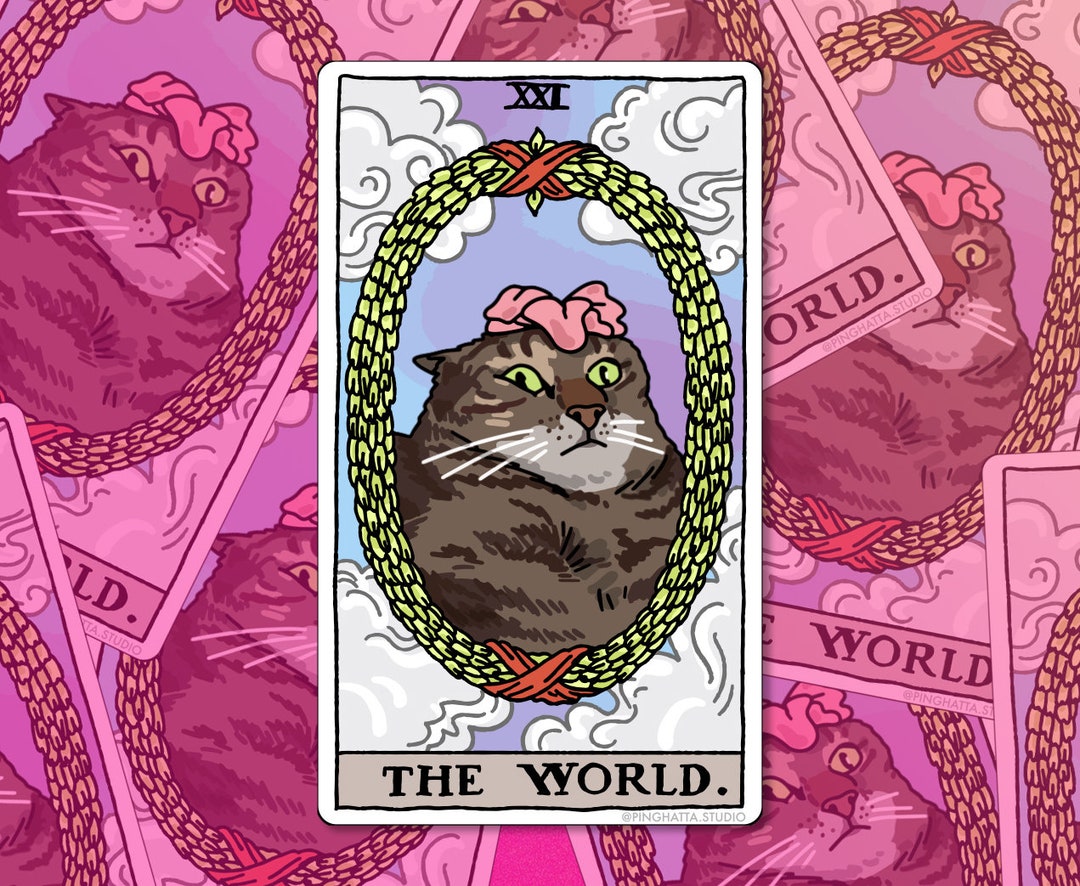 Tarot Cat the World Flower Cat Meme Sticker – Cat Meme Sticker, Sad Cat ...
