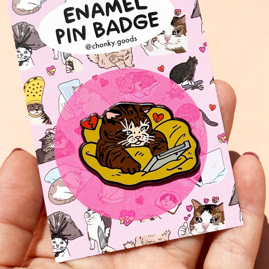 The Original Sad Cellphone Cat Enamel Pin – Cat Meme Pin, Sad Cat Meme ...