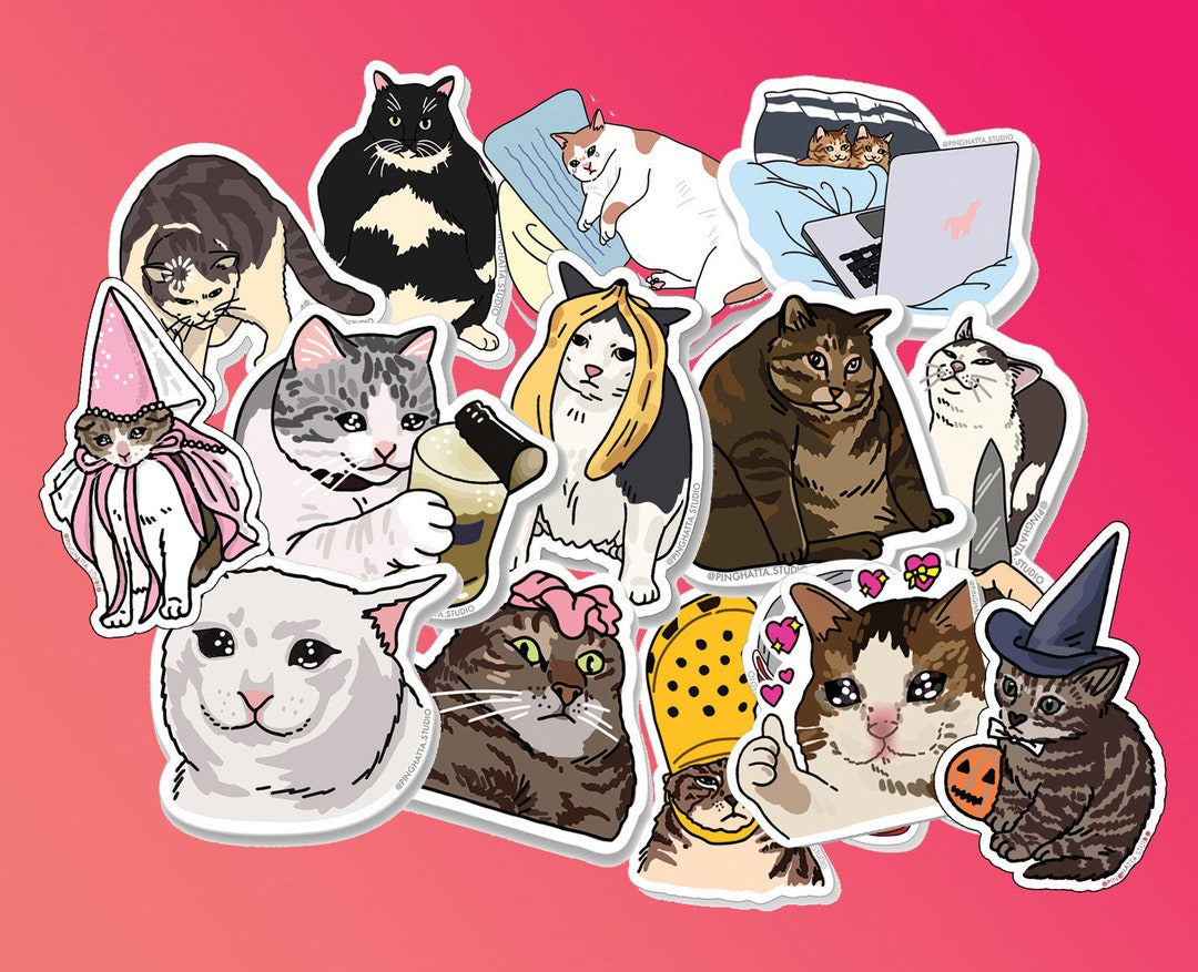 Set Best Cat Meme Stickers 14 Pcs - Sad Cat Meme, Cursed Cat Meme ...