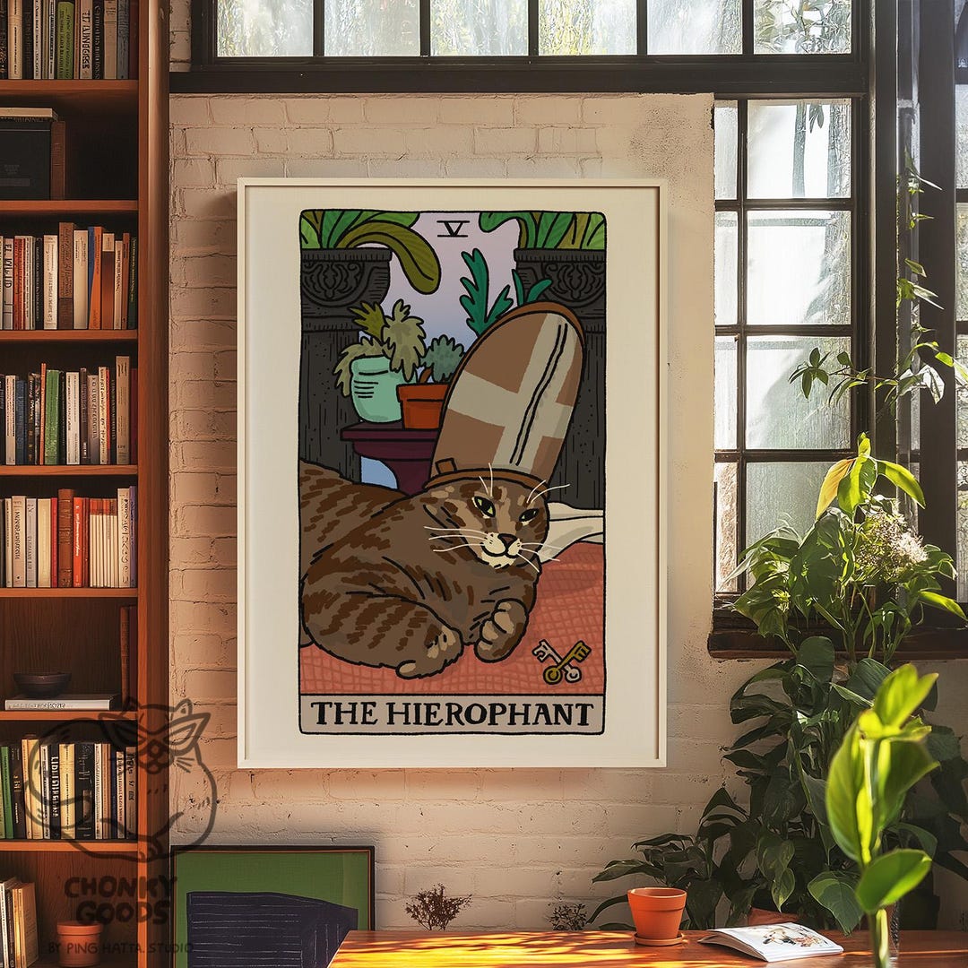 The Hierophant Croc Cat Tarot Print Poster, Sad Cat Meme, Tarot Cat ...