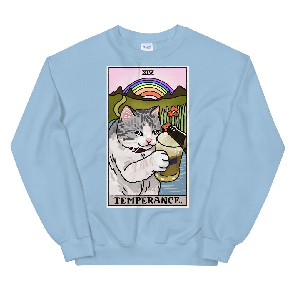 The Original Sad Beer Cat Meme Temperance Tarot Sweatshirt | Etsy