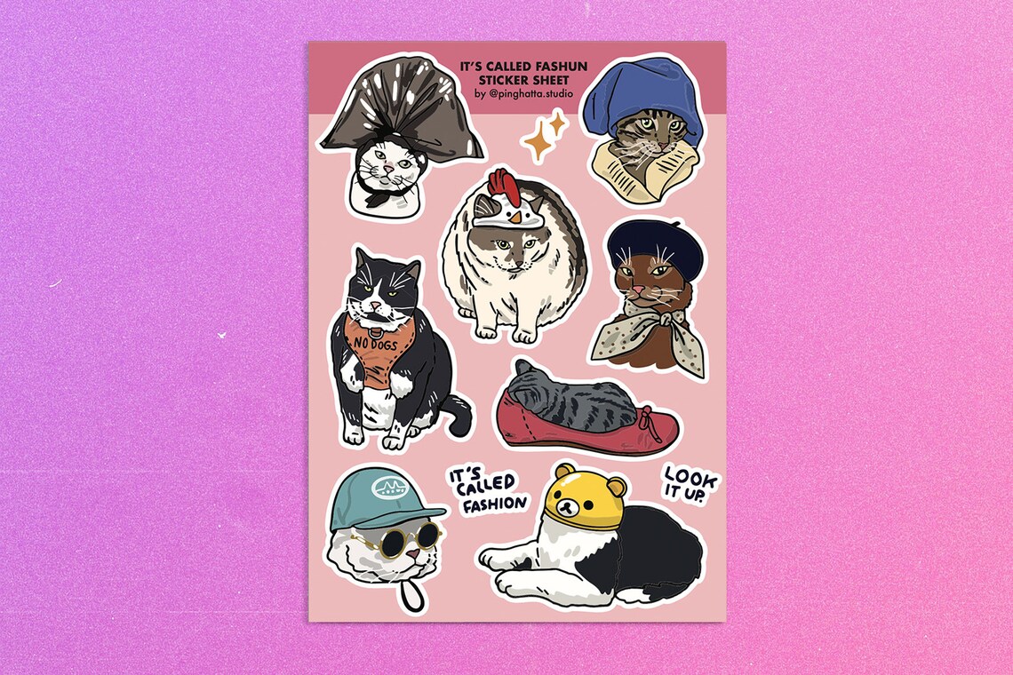 Cat Feline Fashion Sticker Sheet Cat Meme Sticker Cursed - Etsy
