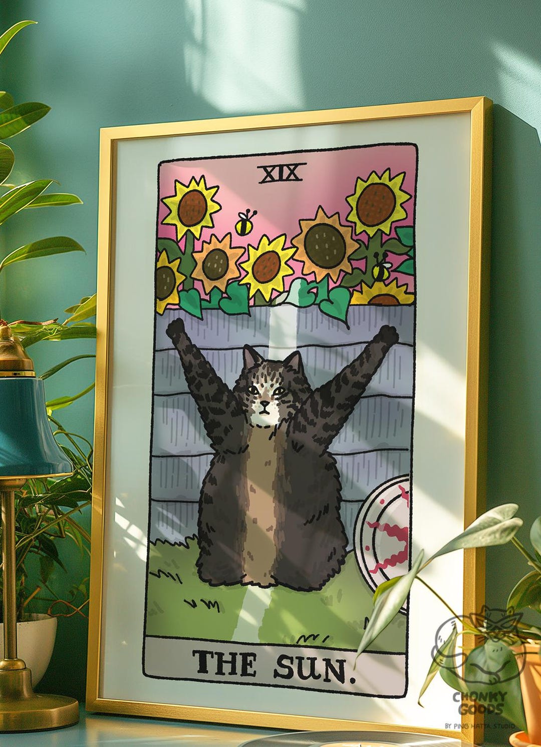 The Sun Plant Cat Meme Tarot Art Print Poster, Sad Cat Meme, Tarot Cat ...