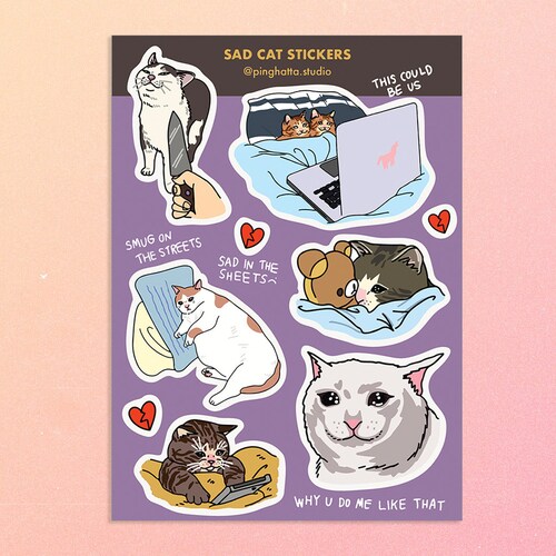 Tired Catto Sad Cat Meme Sticker Sheet Fat Cat Lover - Etsy