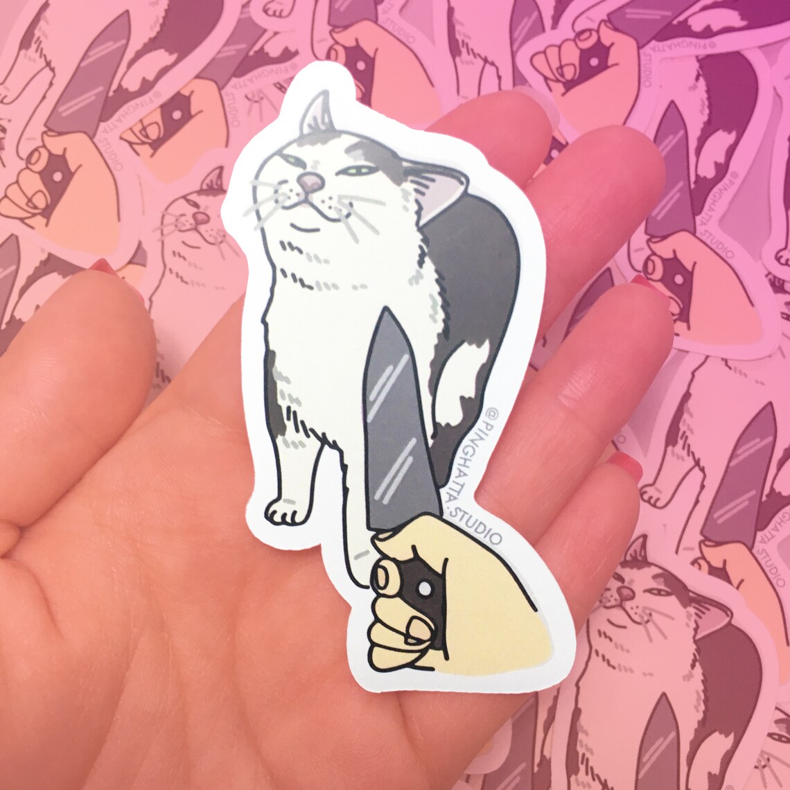 Knife Cat Die Cut Sticker Cat Meme Sticker Sad Cat Meme - Etsy