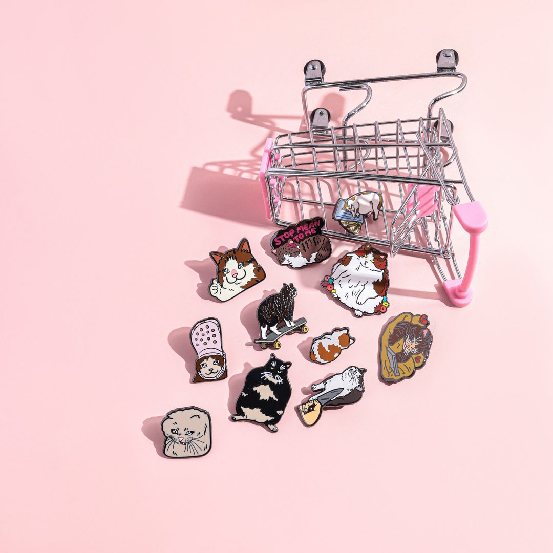 Cat Meme Enamel Pins – No Talk Me I Angy Cat, Smug Knife, Crying Cat ...
