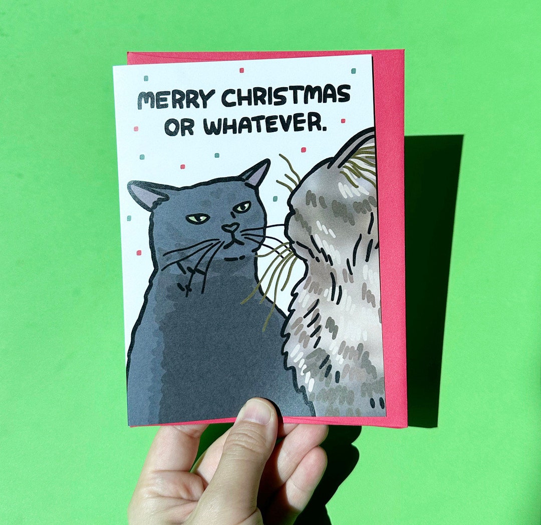 Merry Christmas or Whatever Cat Zone Out Meme Funny Card – Black Cat ...