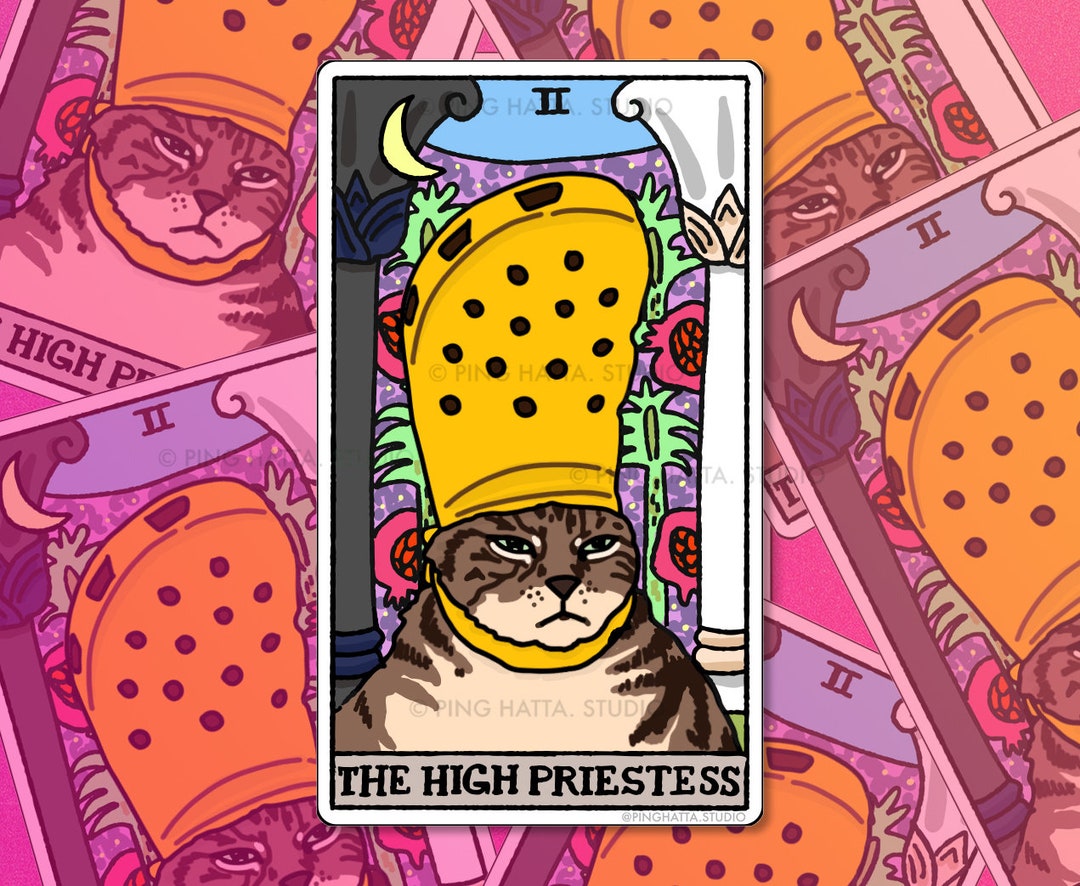 Tarot Cat the High Priestess Croc Cat Meme Sticker – Cat Meme Sticker ...