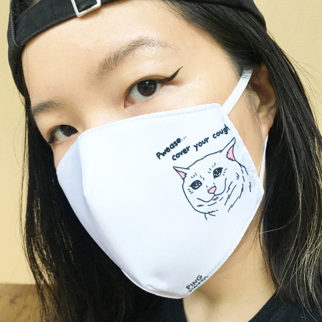 Sad Cat Meme Pwease Cover Your Cough Fabric Mask - Crying Cat Meme ...