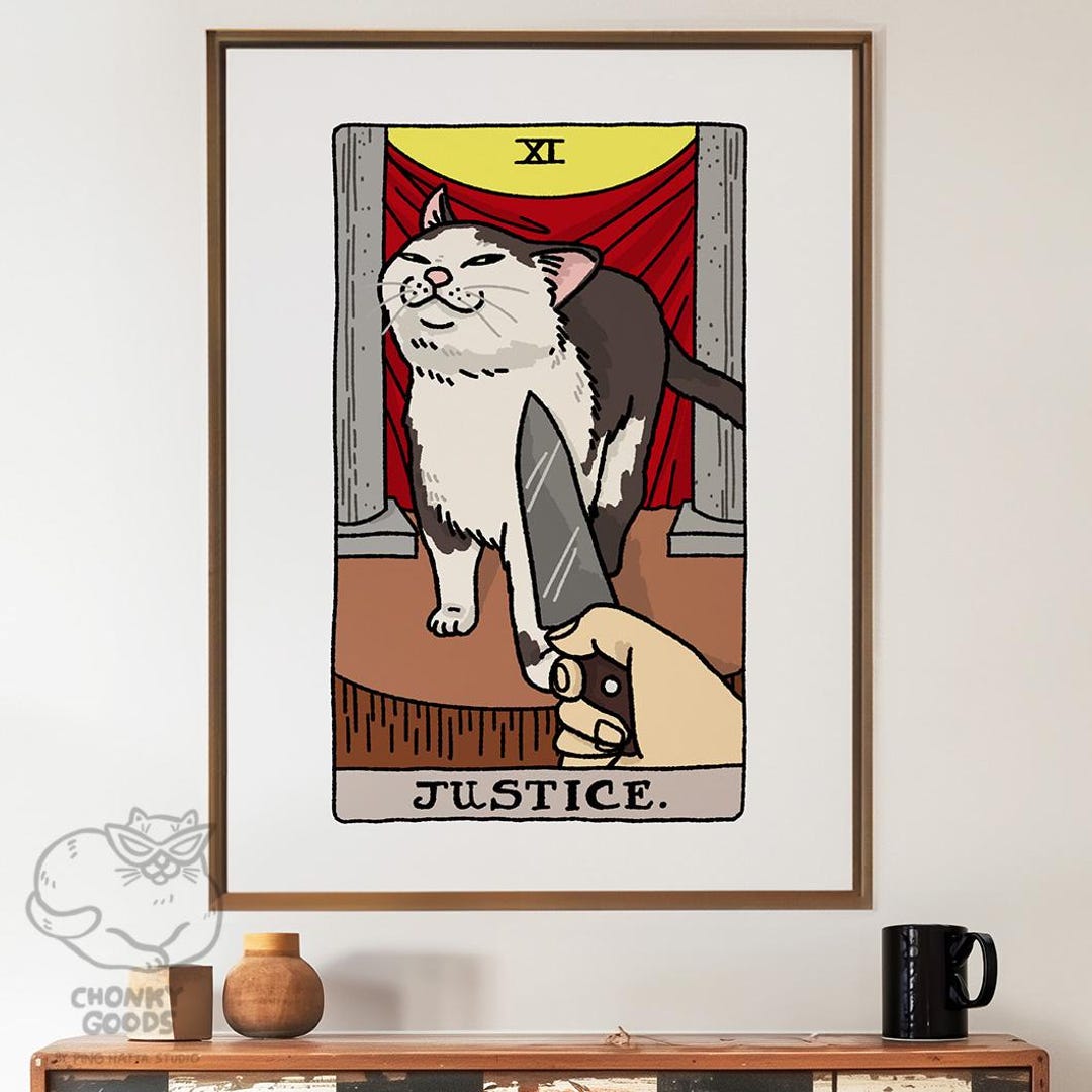 Judgment Funny Knife Smug Cat Meme Tarot Art Print Poster, Smug Cat ...
