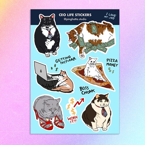 CEO Working Cat Sticker Sheet Office Fat Cat Sticker Funny - Etsy