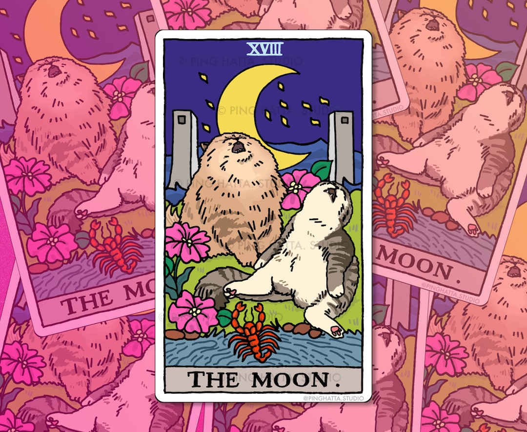 Tarot Cat the Moon Crying Cat Meme Sticker – Cat Meme Sticker, Sad Cat ...