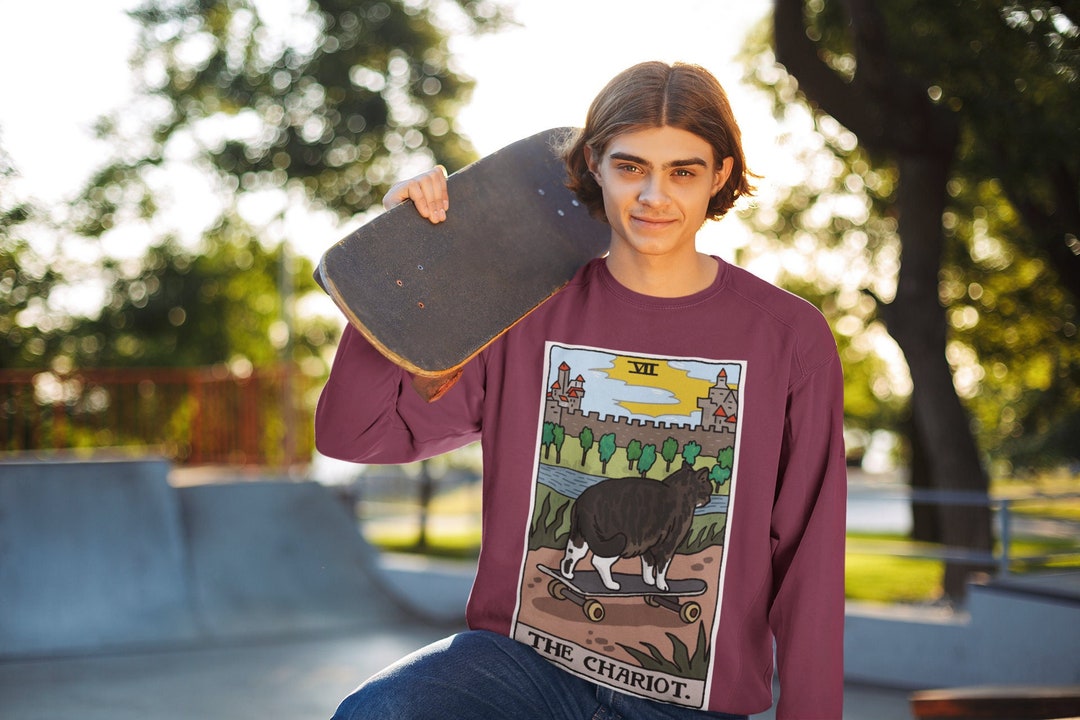 The Chariot Skateboard Bye Adios Cat Meme Tarot Sweatshirt, Chariot ...
