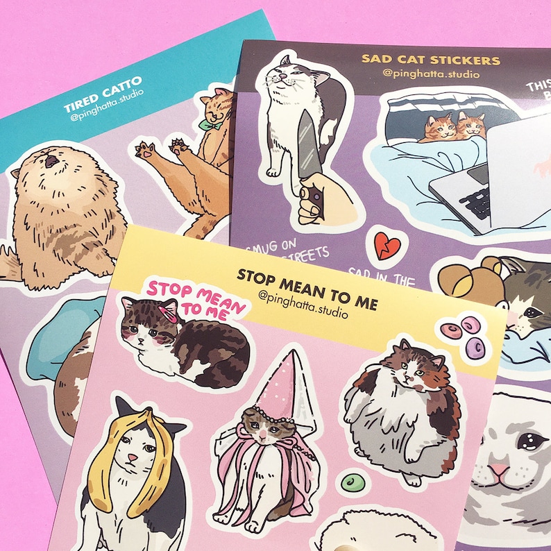 3 Sad Tired Mean Cat Meme Sticker Bundle Meme Sticker Funny - Etsy