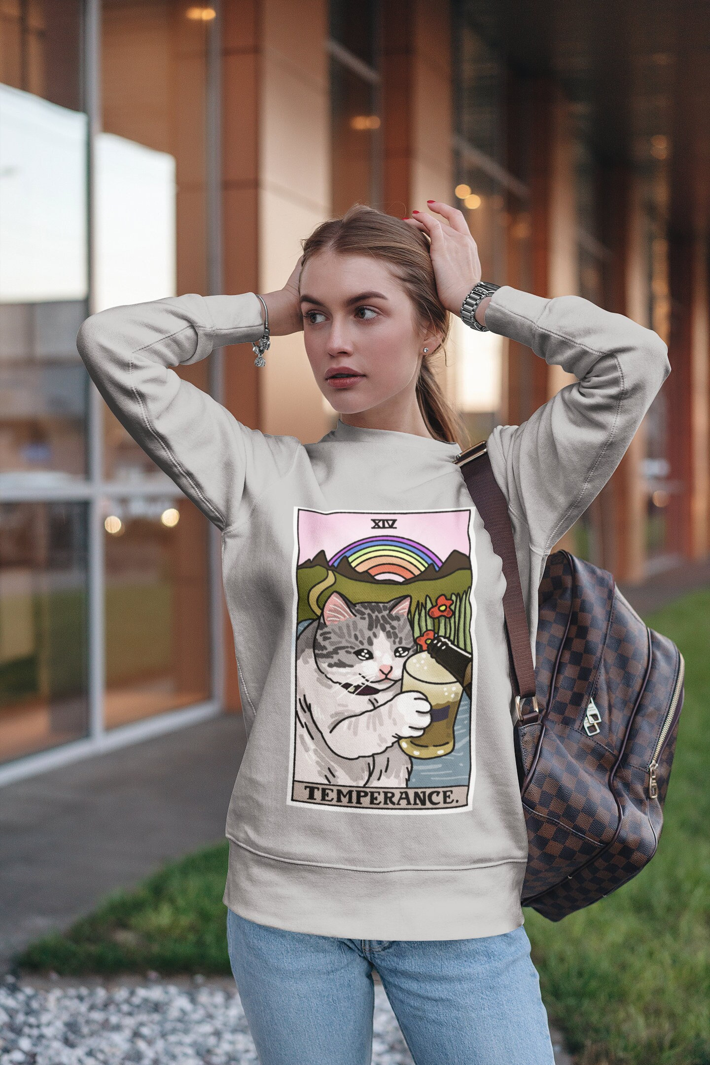 The Original Sad Beer Cat Meme Temperance Tarot Sweatshirt | Etsy