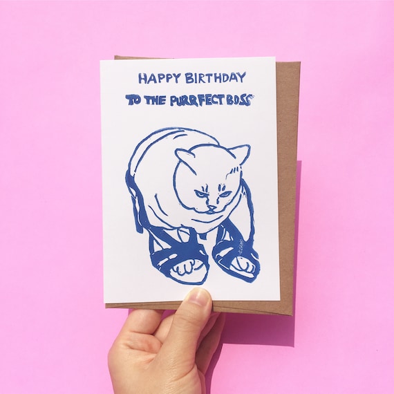 Happy Birthday to the Purrfect Boss Cat Card Cat With Heels | Etsy