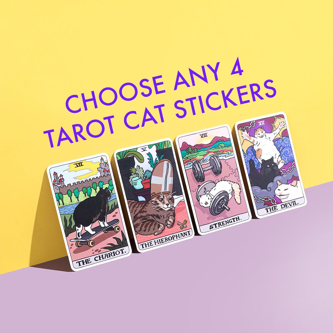 Choose Any 4 Tarot Cat Meme Stickers Bundle – Tarot Cat Sticker, Cursed ...