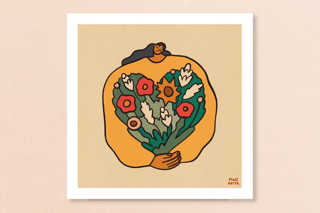 Take Care Poster – Minimalist Woman Flower Warm Tone Illustration ...