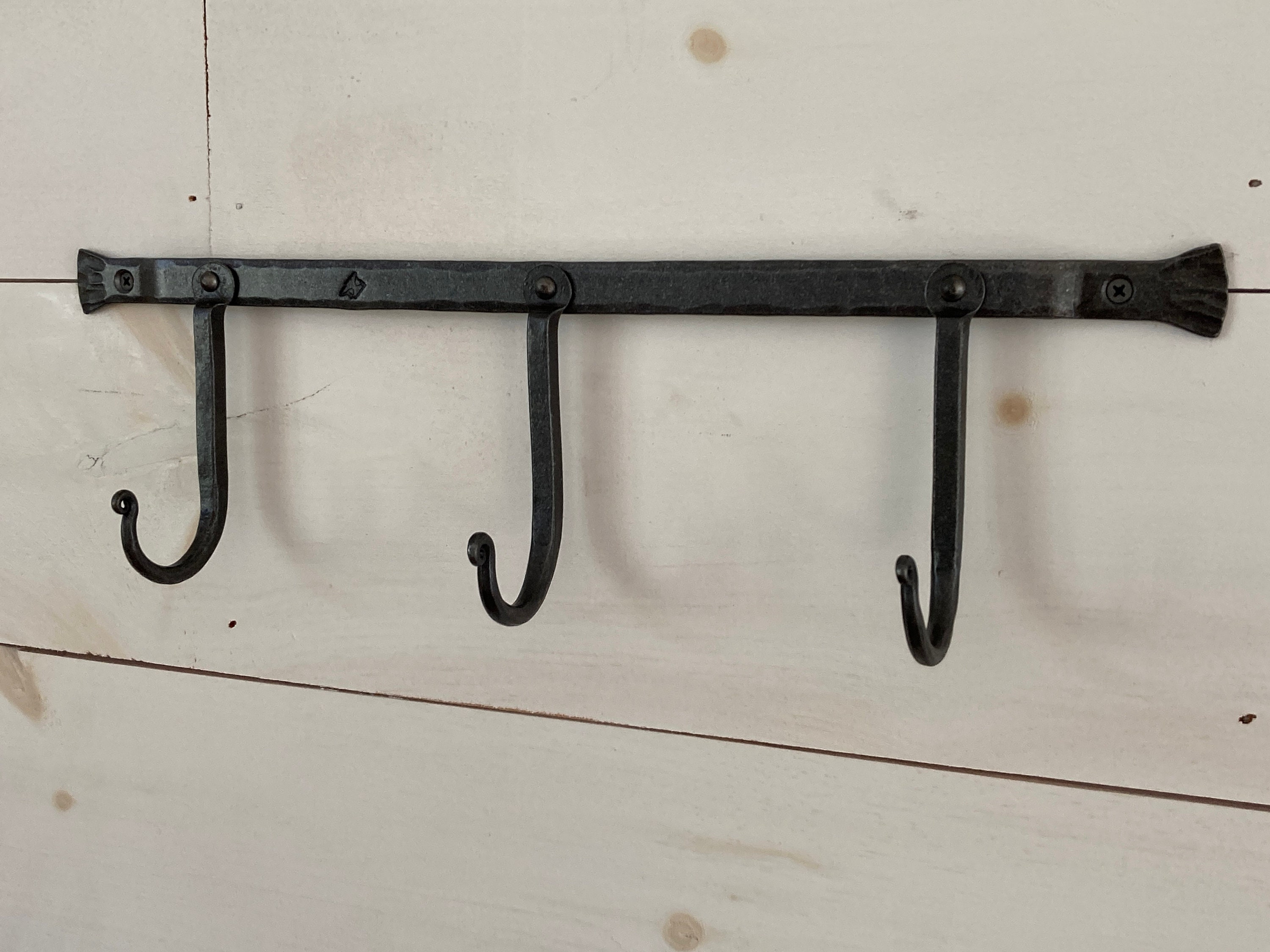 Hand Forged Hook Rack: Rustic Coat Hanger With Leaf Ends - Etsy