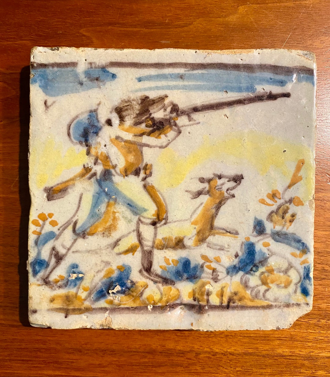 Antique Primitive Colonial Period Glazed Hand Paint Stone Tile 3/4 - Etsy
