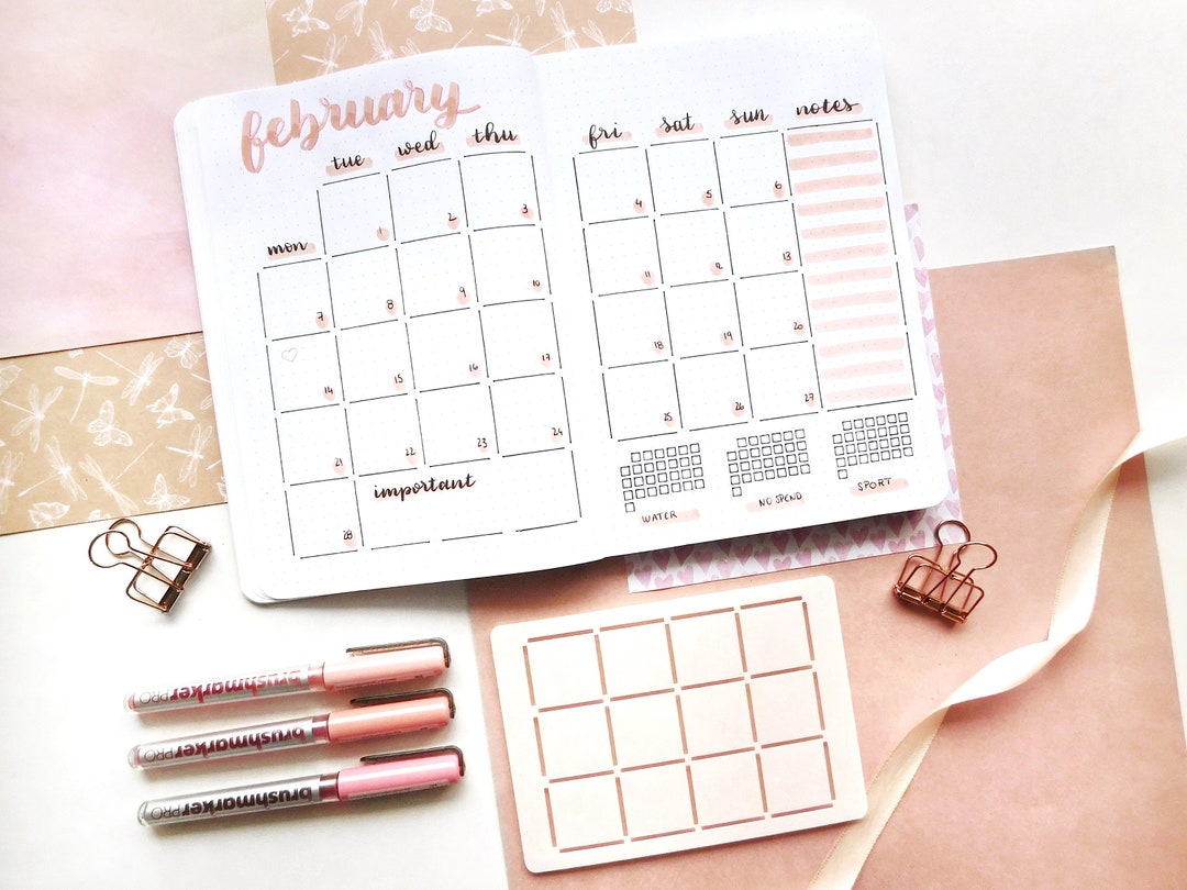 Monthly Overview Calendar Stencil for Journal and Planner, Monthly ...