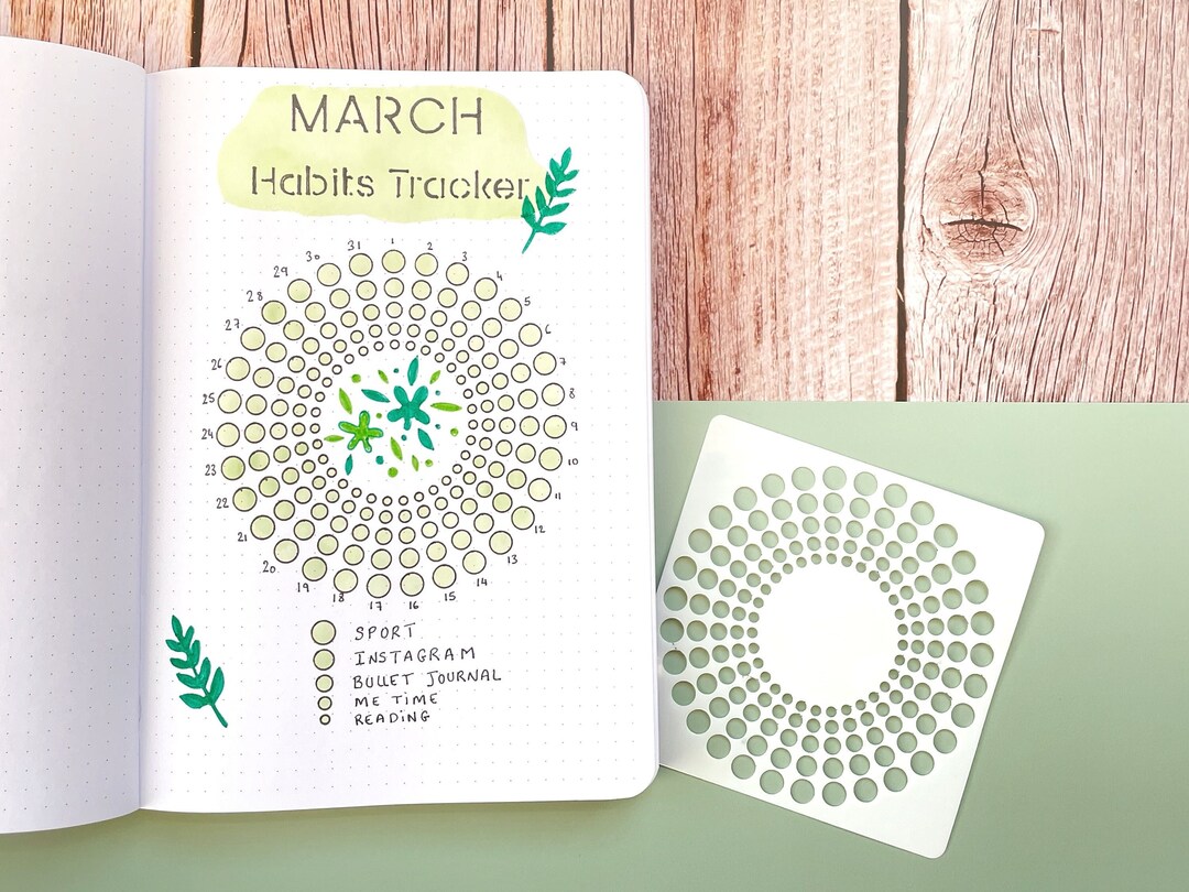 Round Tracker Stencil for Monthly Layout, Stencil for Journal and ...