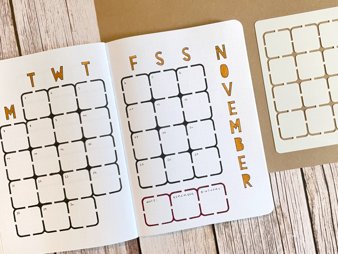 Monthly Overview Calendar Stencil for Journal and Planner, Retro ...