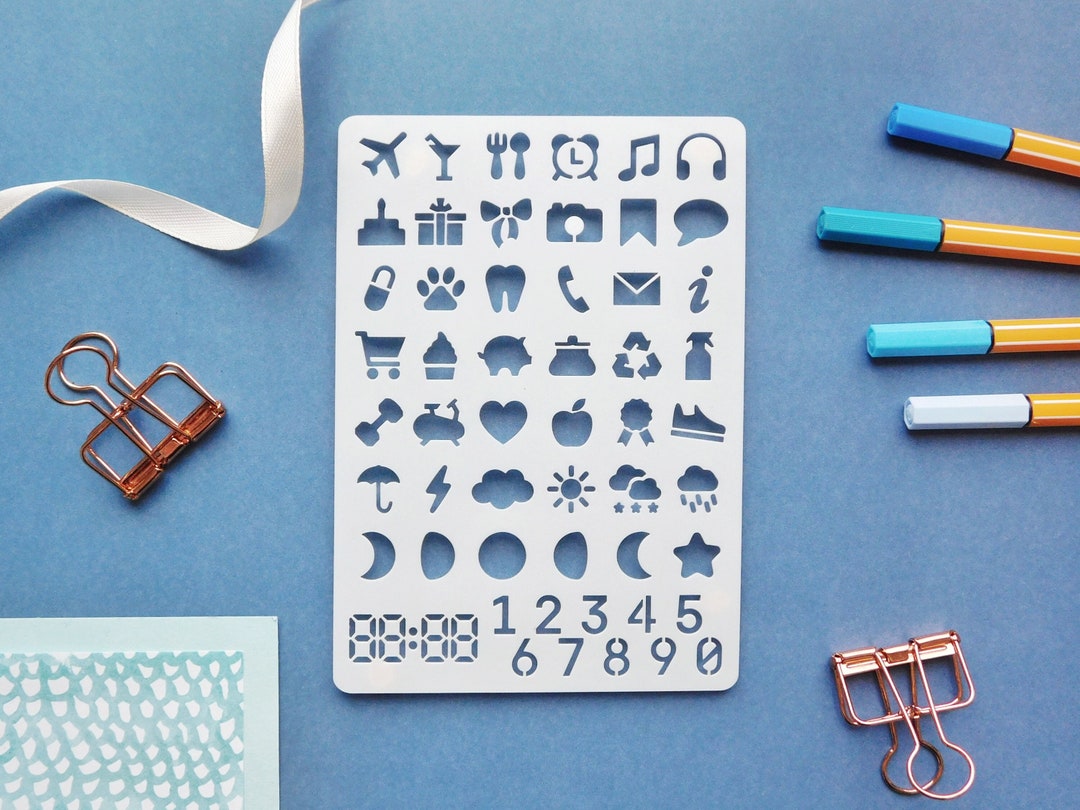 Daily Icons Stencil for Journal and Planner, 42 Life Icons + Digital ...